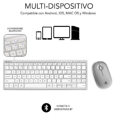 Teclado y Ratón Bluetooth Subblim Pure Combo Extended Plata,