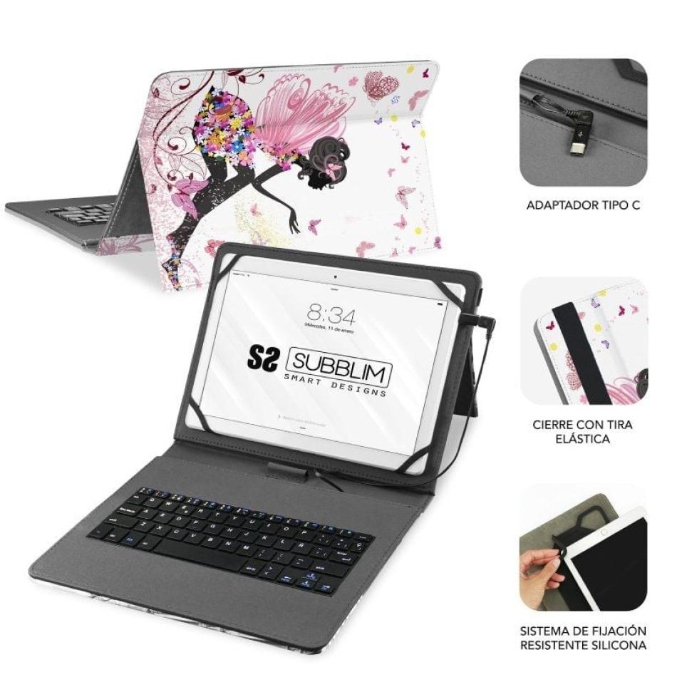 Funda con Teclado Subblim Keytab USB 11' Hadas USB para Tablets de 11 ...