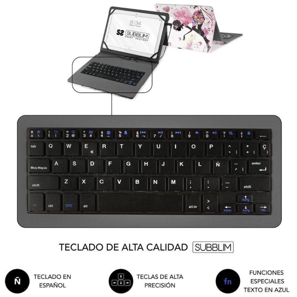 Funda con Teclado Subblim Keytab USB 11' Hadas USB para Tablets de 11 ...