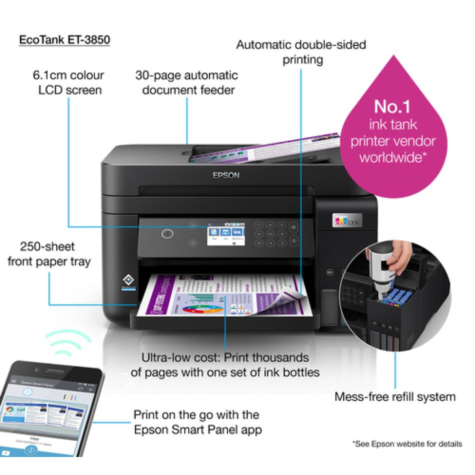 Impresora Epson EcoTank ET 3850 con Wifi y Ethernet