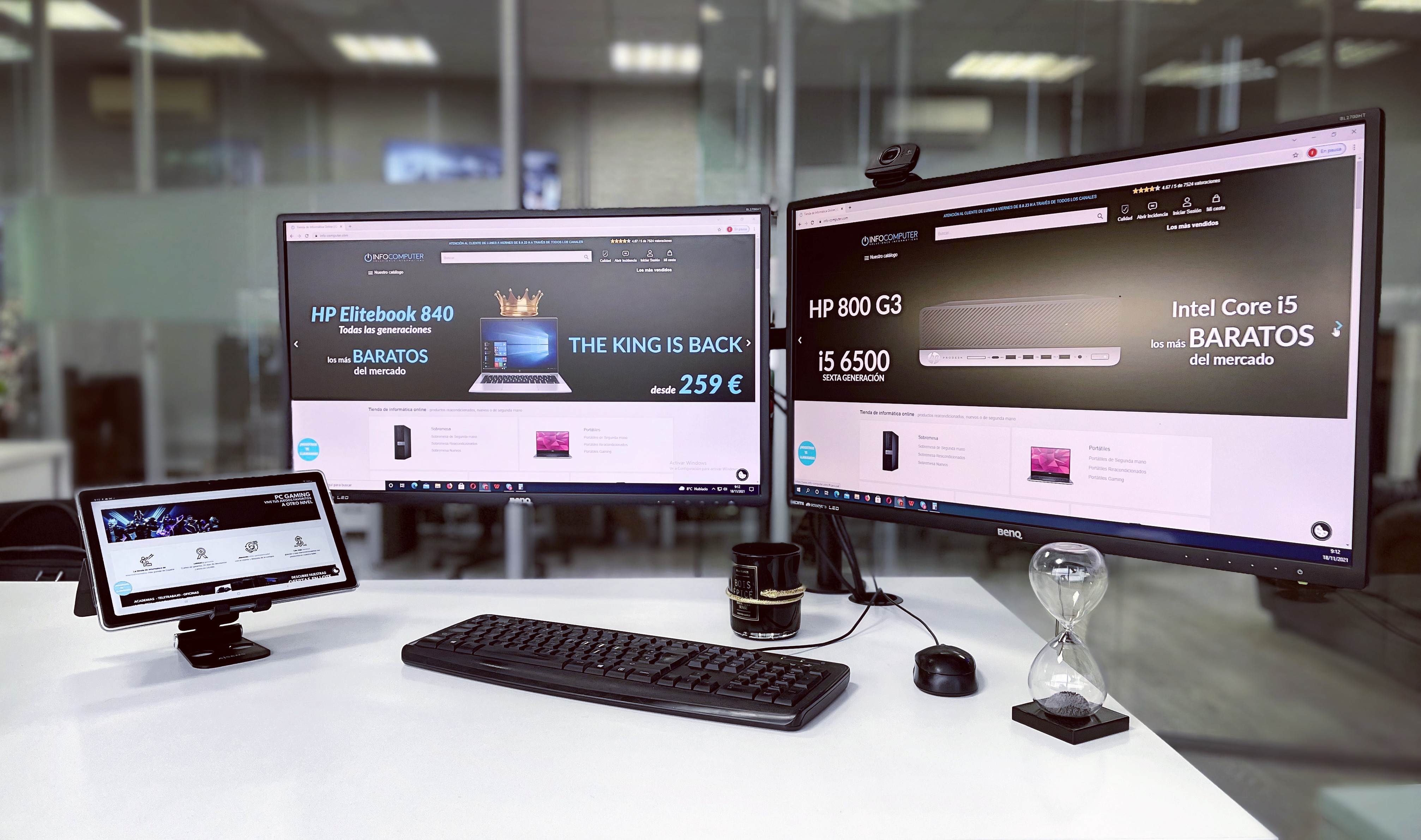 Kit para teletrabajar con doble pantalla y ordenador